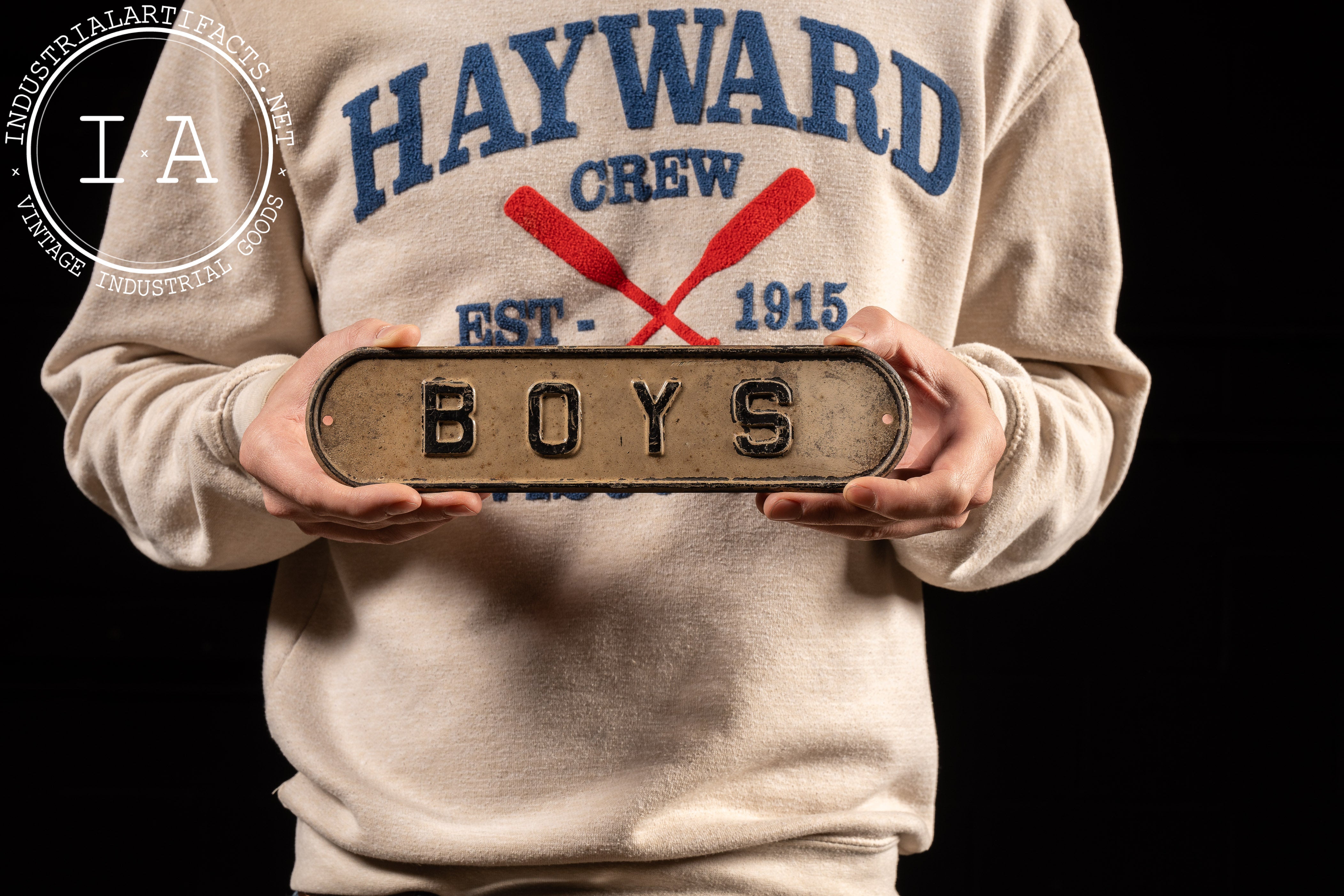 Vintage Embossed Tin Boys Sign – Industrial Artifacts