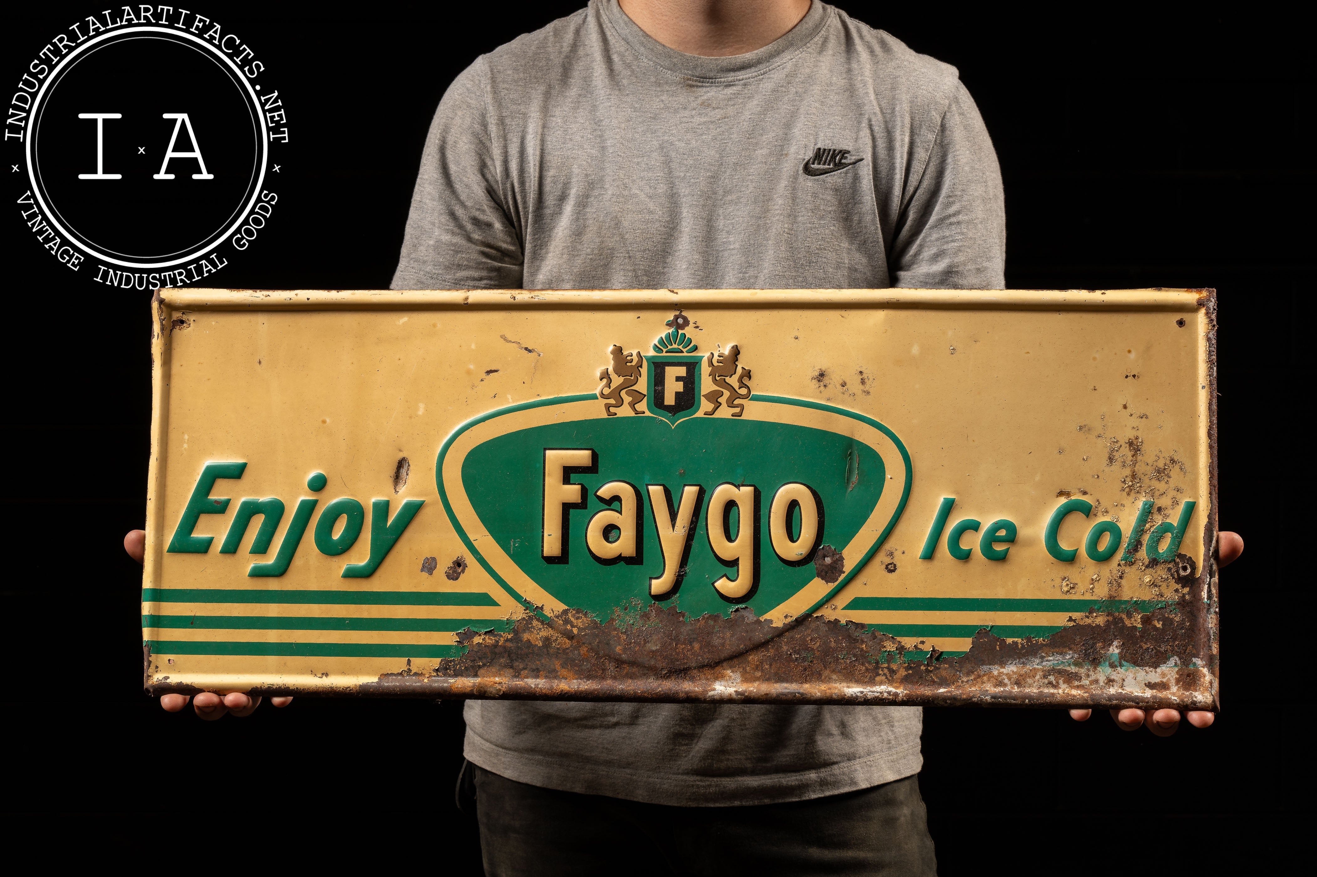 Vintage Faygo Embossed Tin Advertising Sign – Industrial Artifacts