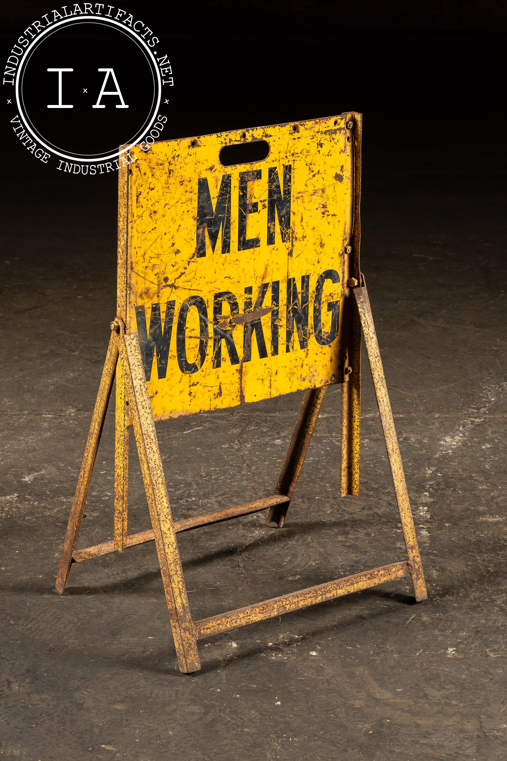 Vintage "Men Working" Construction Zone A-Frame Folding Metal Sign ...
