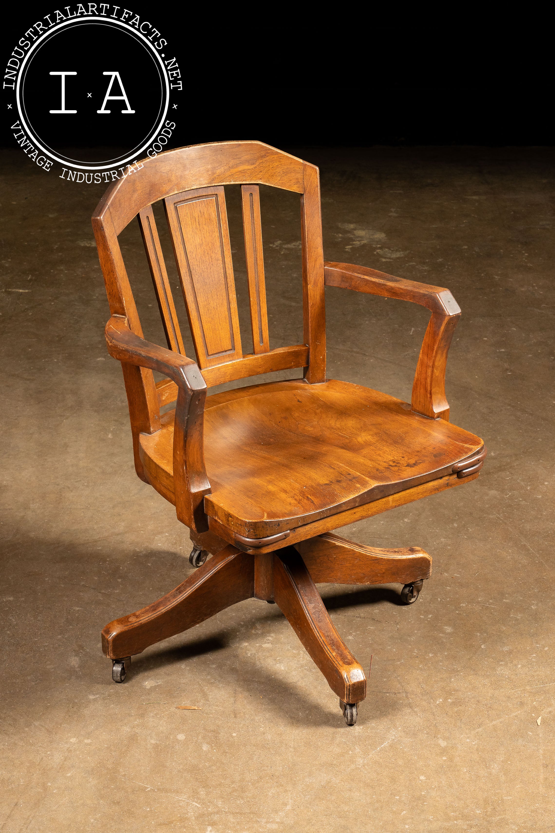 Vintage Oak Swivel Banker's Chair – Industrial Artifacts