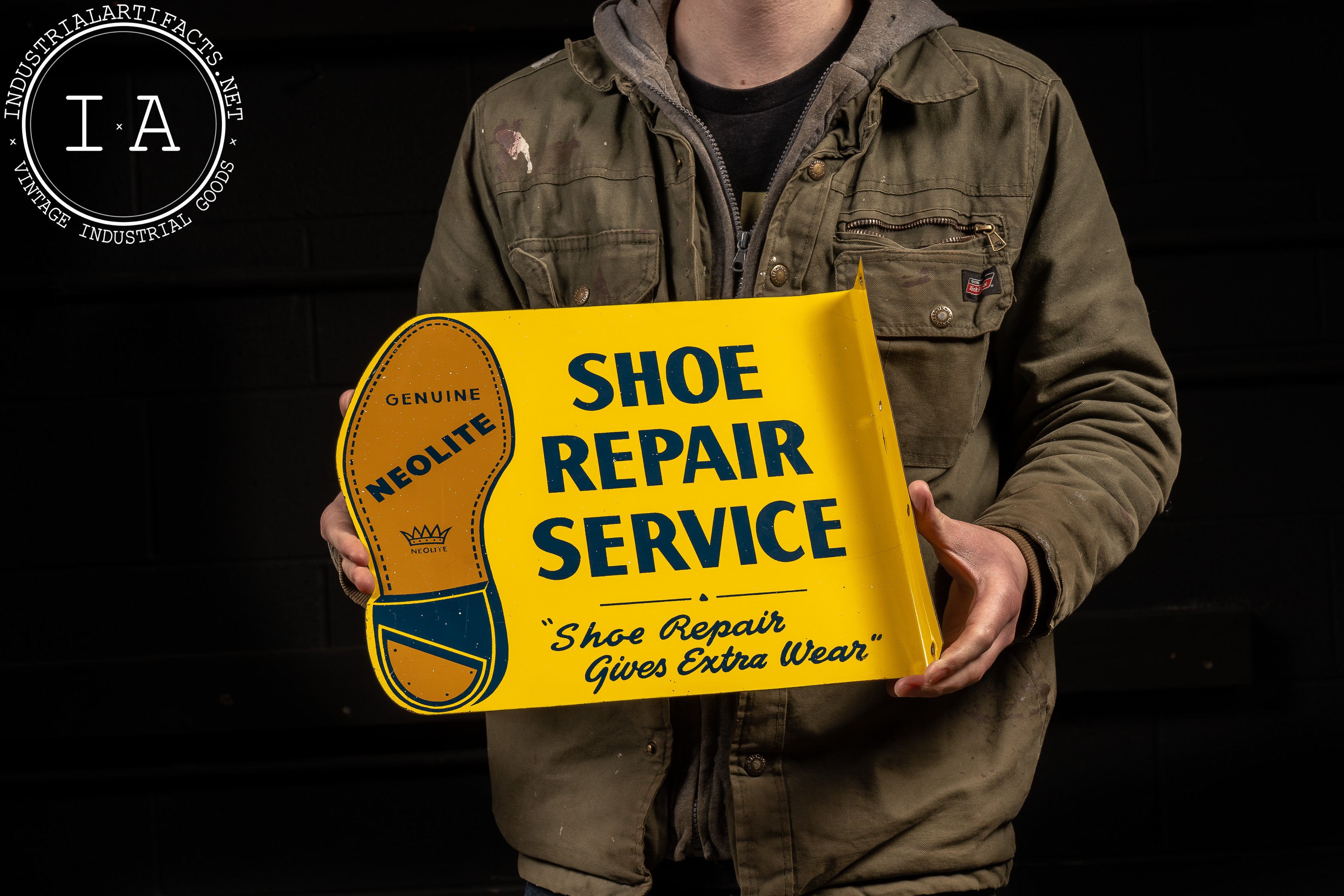 Vintage Double-Sided Flanged Porcelain Shoe Repair Sign – Industrial ...