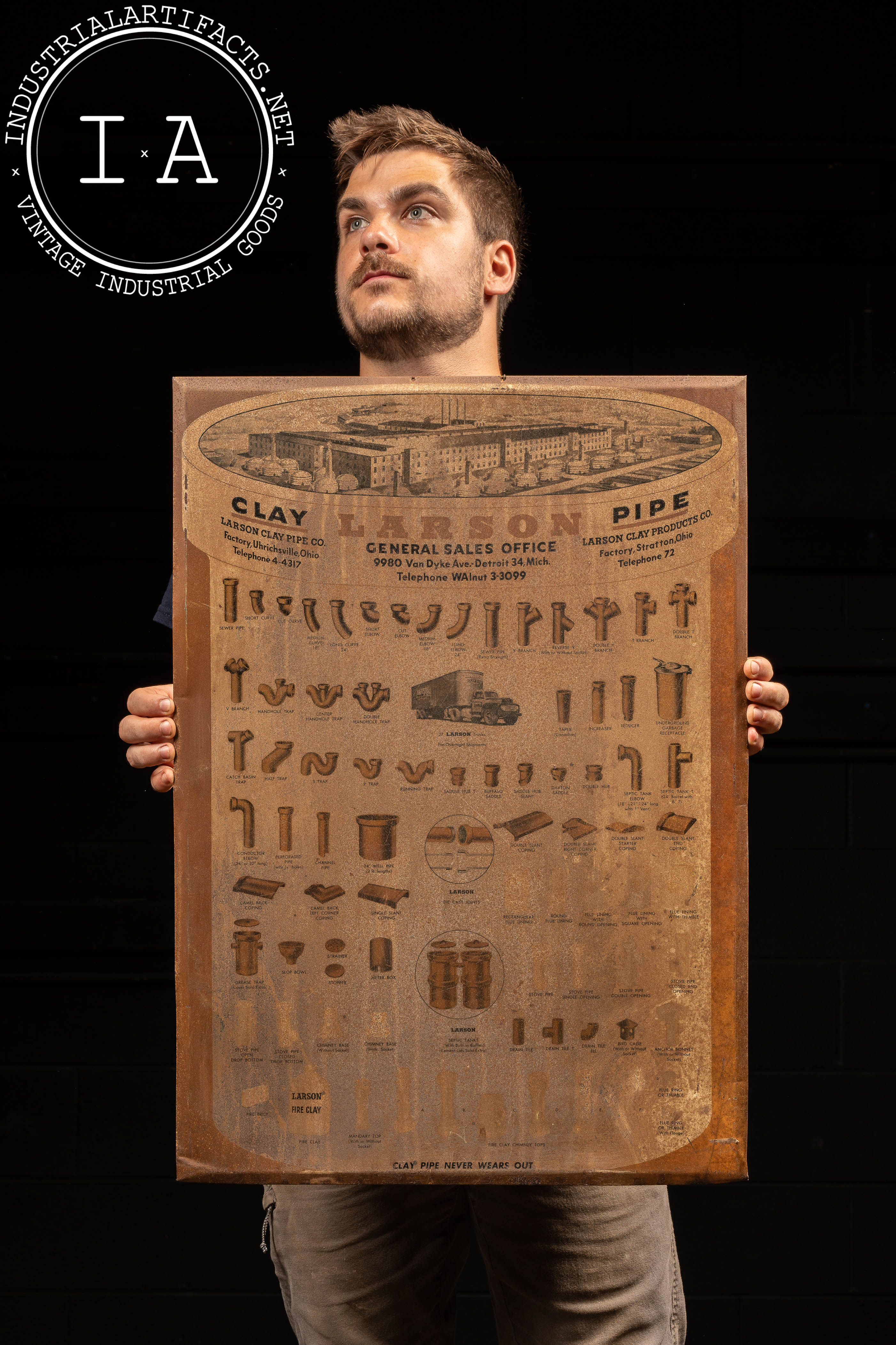 Vintage Larson Clay Pipe TOC Advertising Sign – Industrial Artifacts