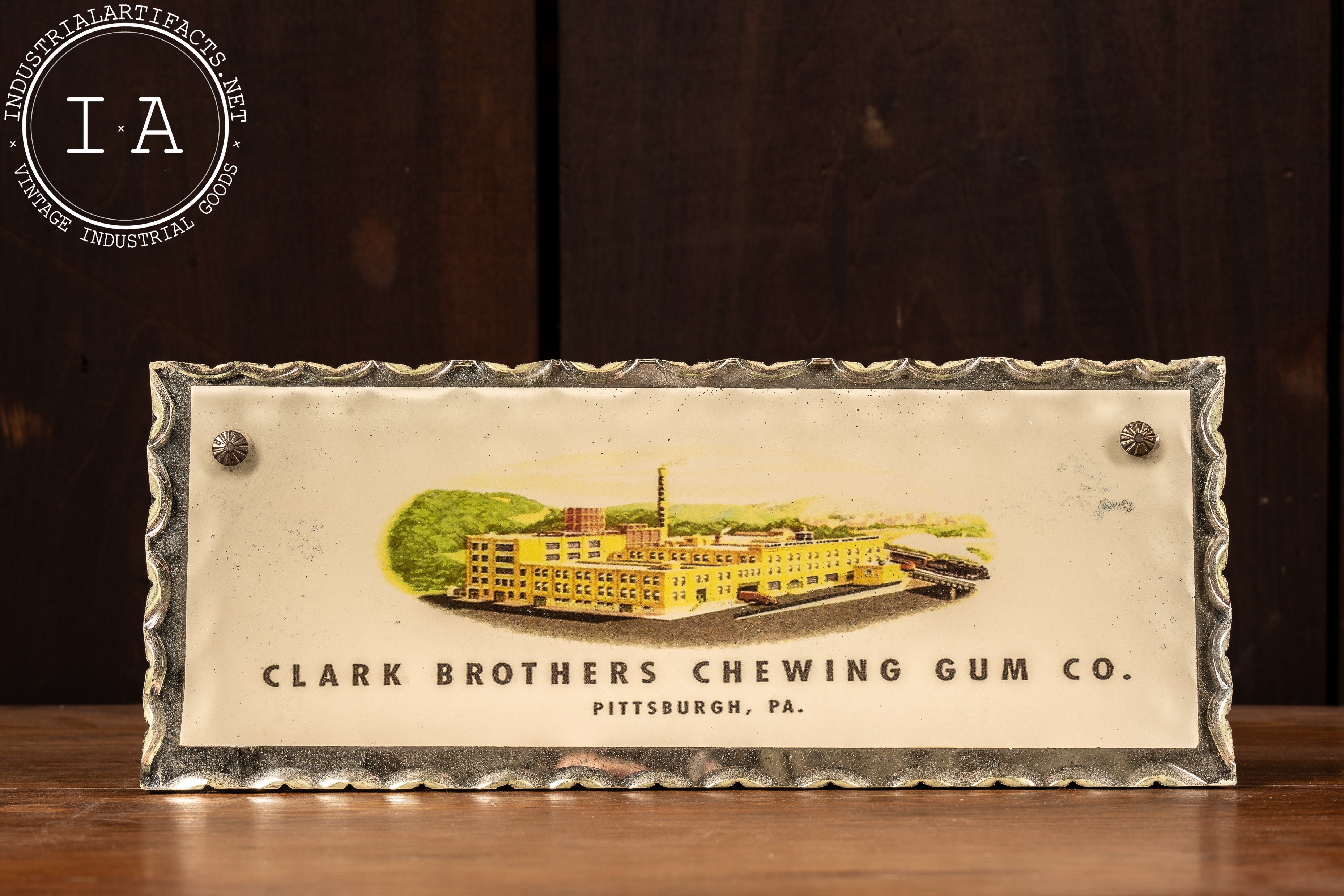 Vintage Scalloped Glass Clark Bros Chewing Gum Sign – Industrial Artifacts