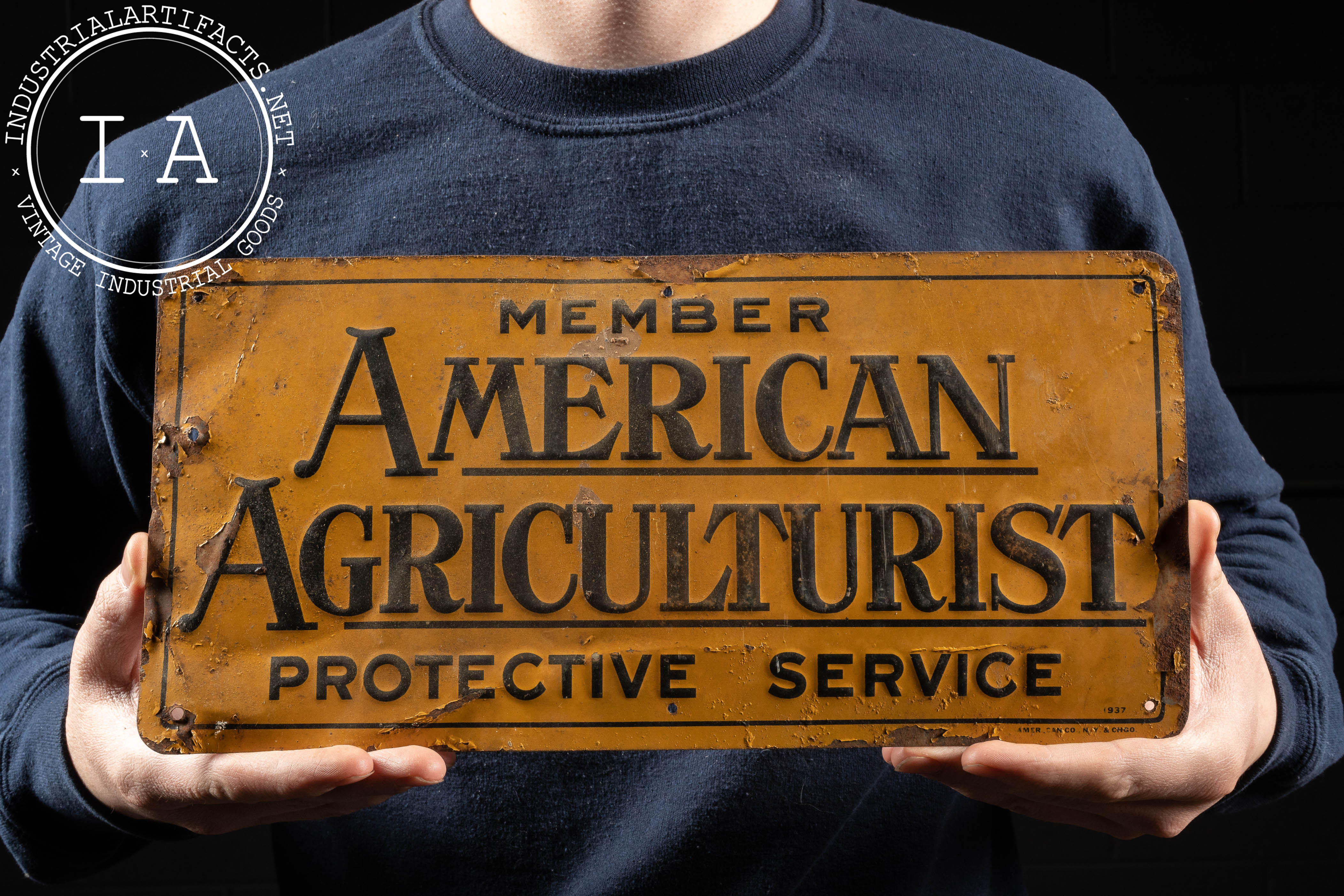 Antique Embossed Tin American Agriculturist Sign – Industrial Artifacts