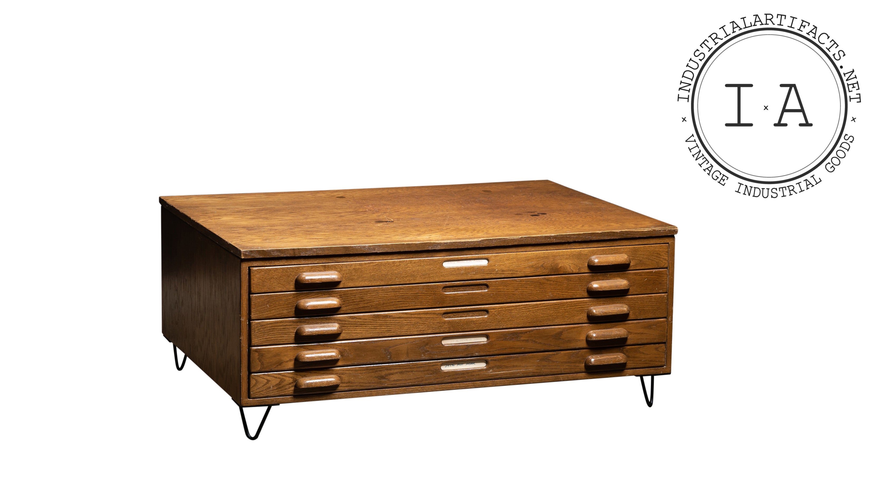 Industrial Antique Wooden Flat File With Hairpin Legs – Industrial ...