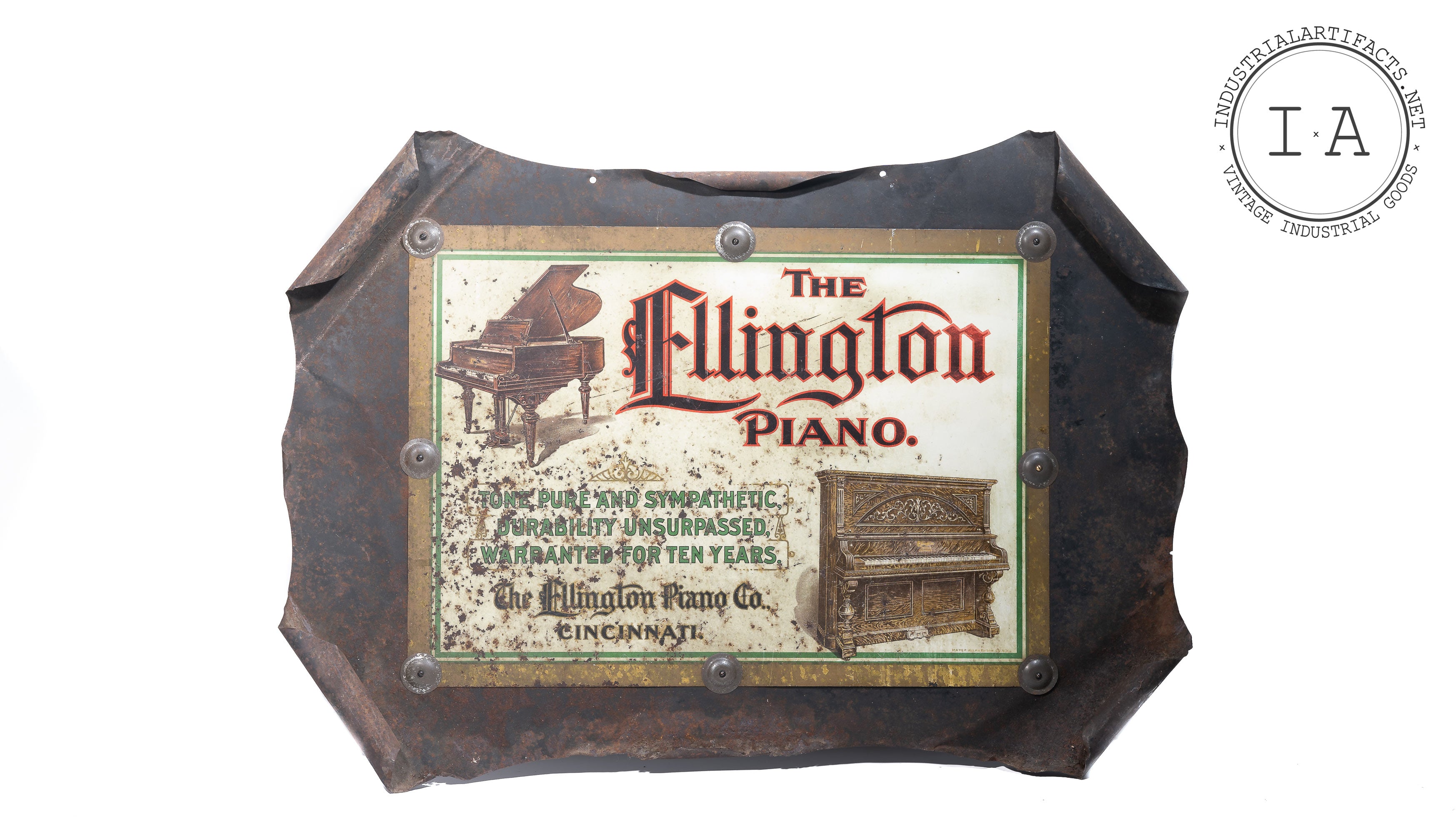 Antique Self Framed Ellington Piano Sign – Industrial Artifacts