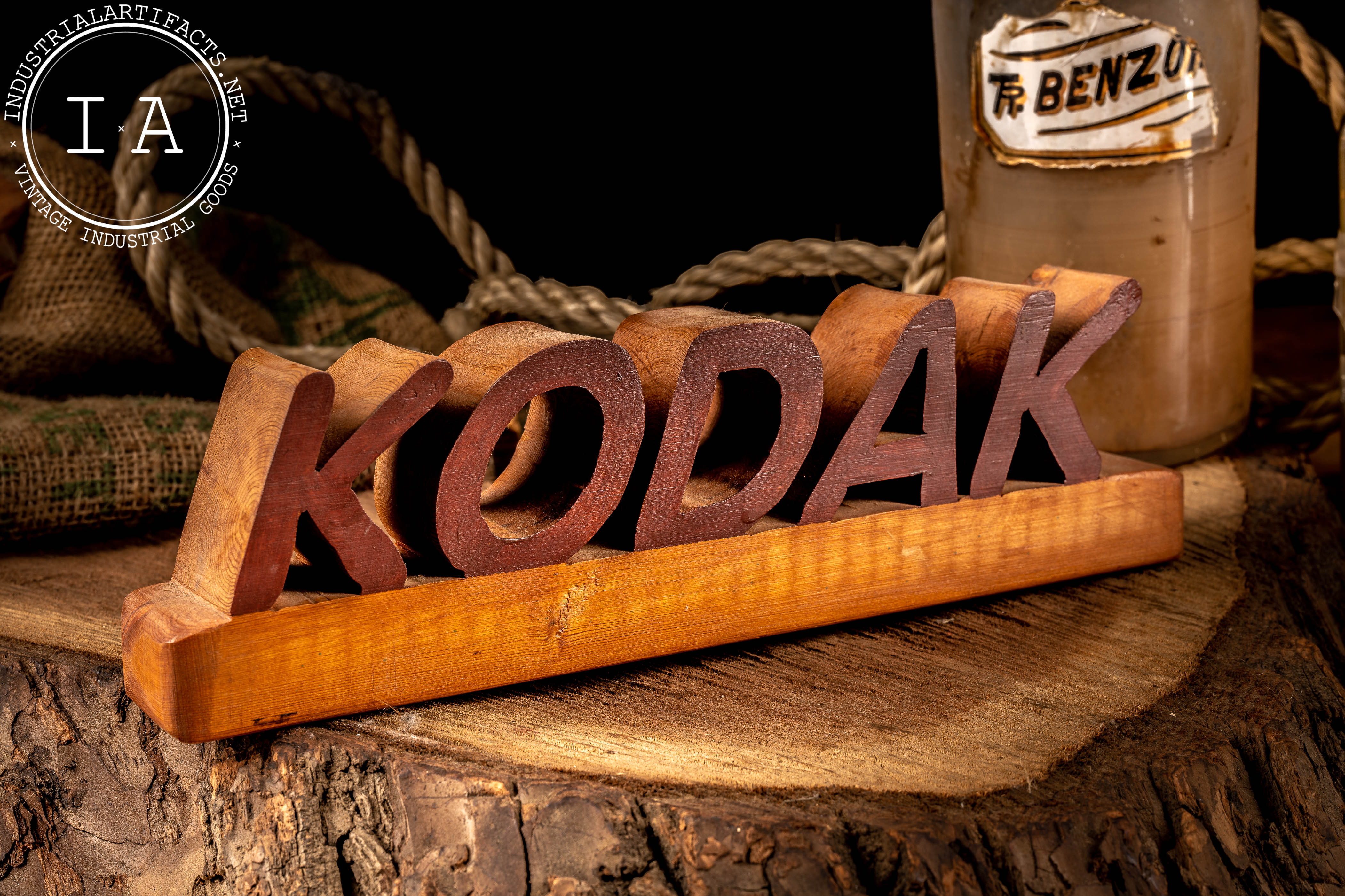 Vintage Hand Carved Wooden Kodak Sign Folk Art – Industrial Artifacts