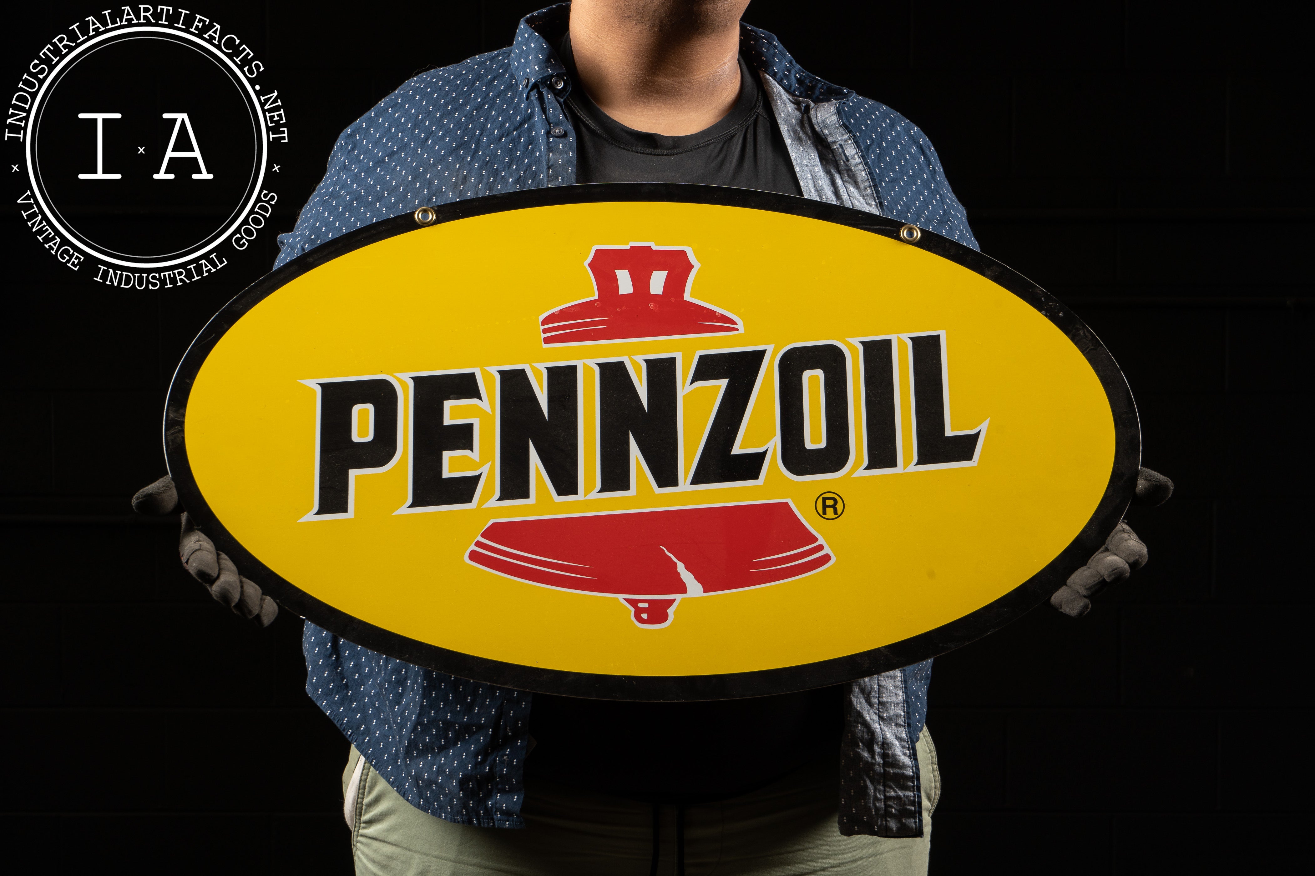 Double-Sided Aluminum Pennzoil Sign – Industrial Artifacts