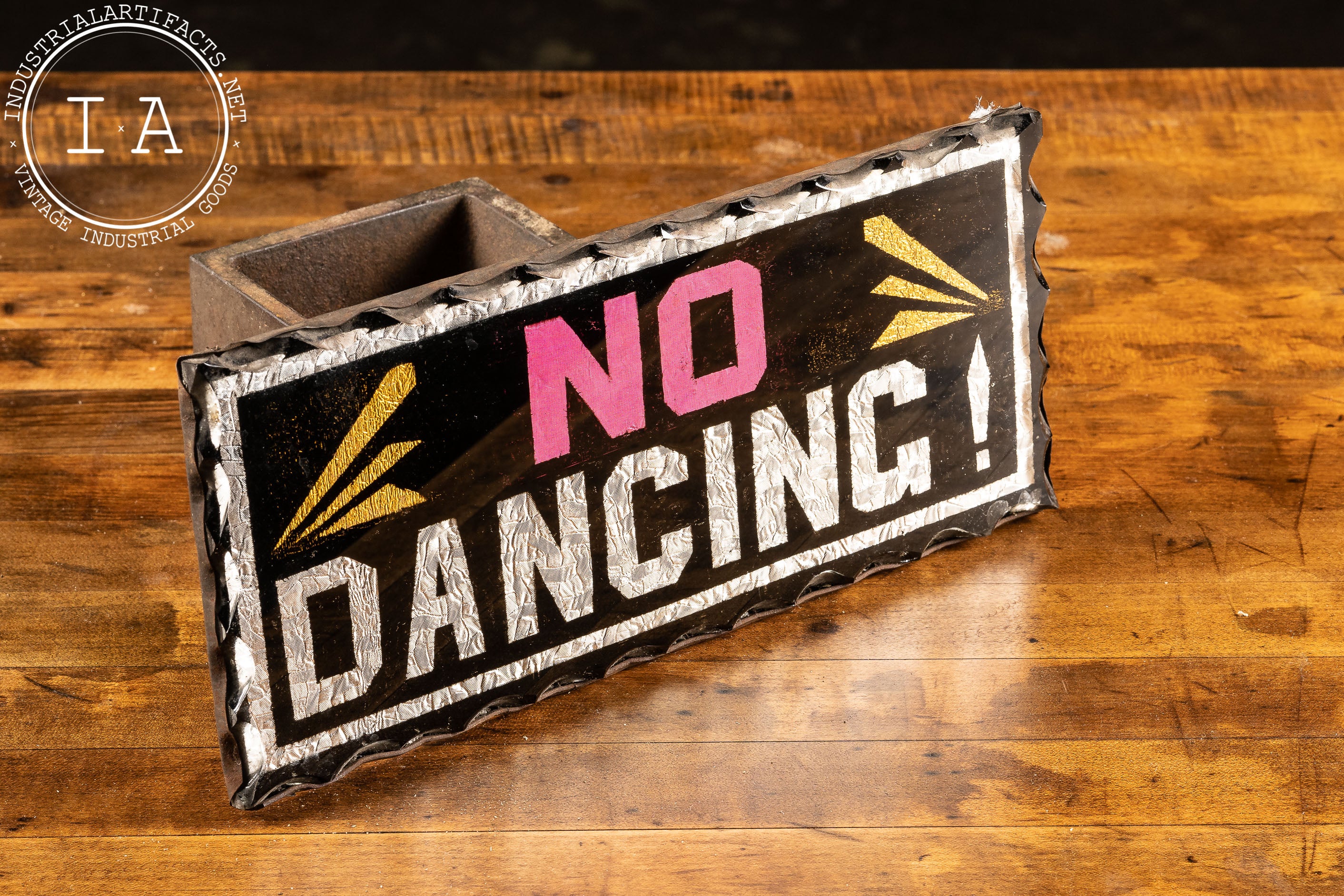 Vintage Scalloped Glass No Dancing Foil Sign – Industrial Artifacts
