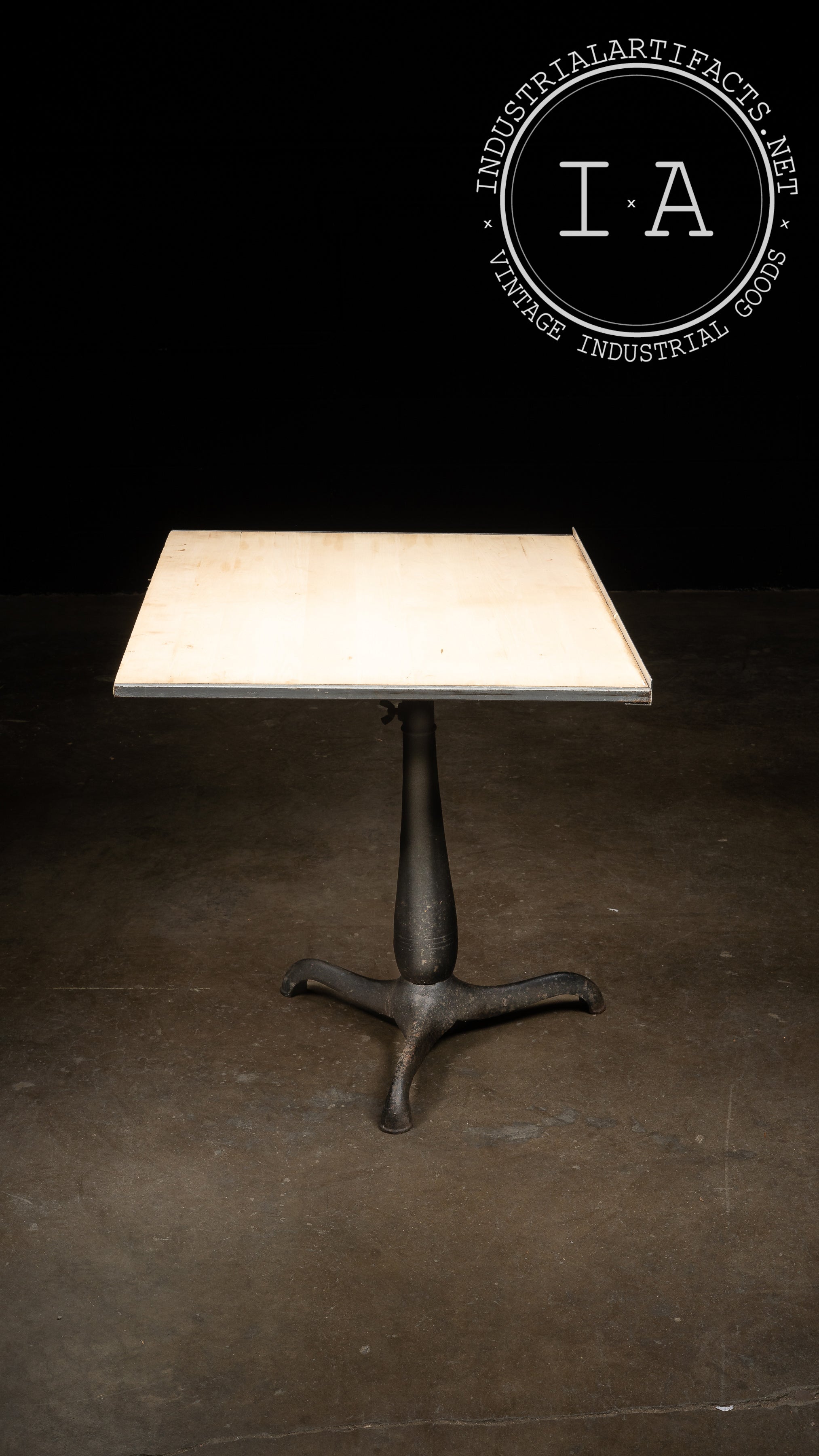 Antique Pedestal Drafting Table With Wooden Top – Industrial Artifacts