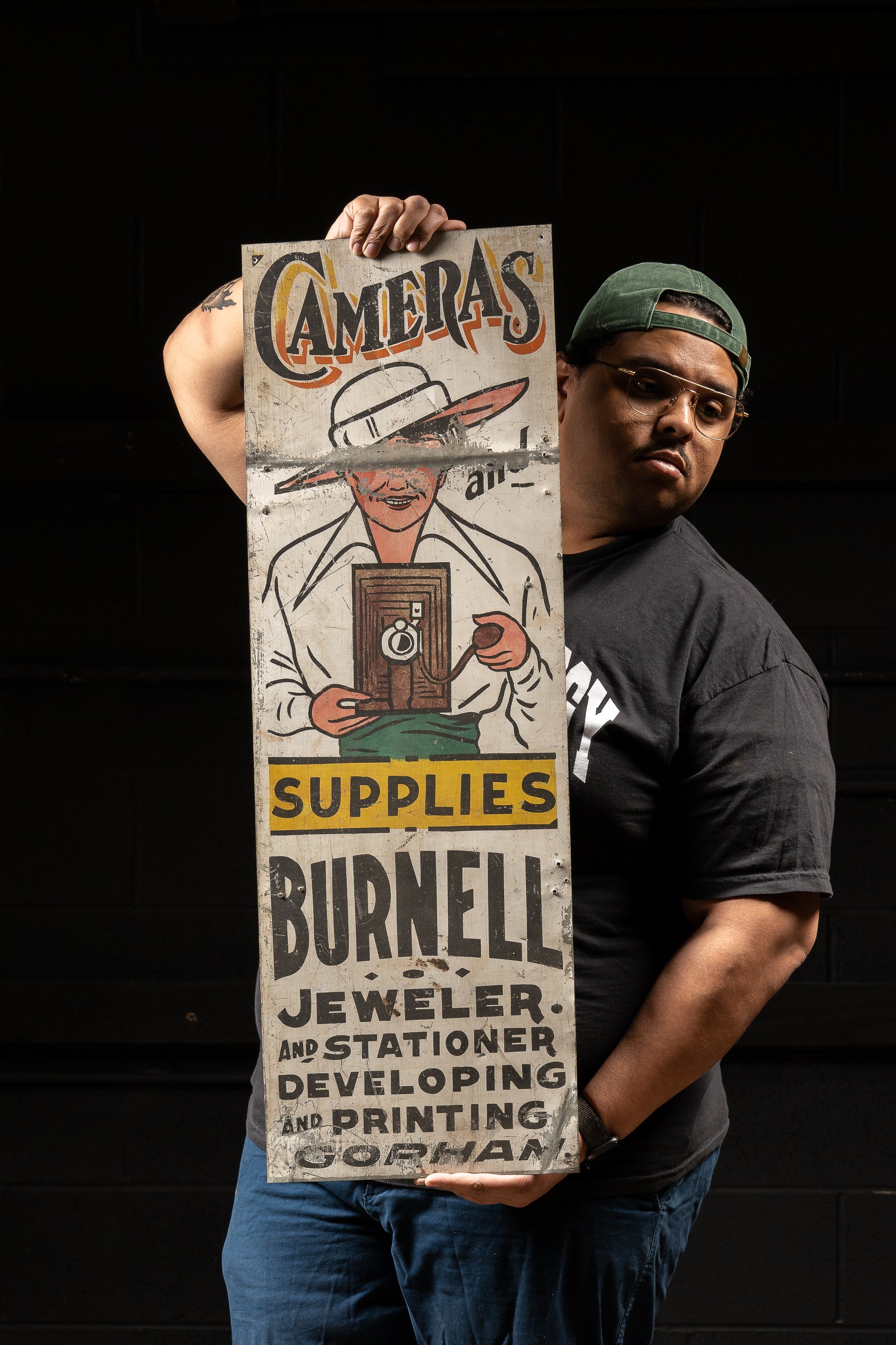 Ithaca Sign Works Camera and Supplies Tin Trade Sign – Industrial Artifacts