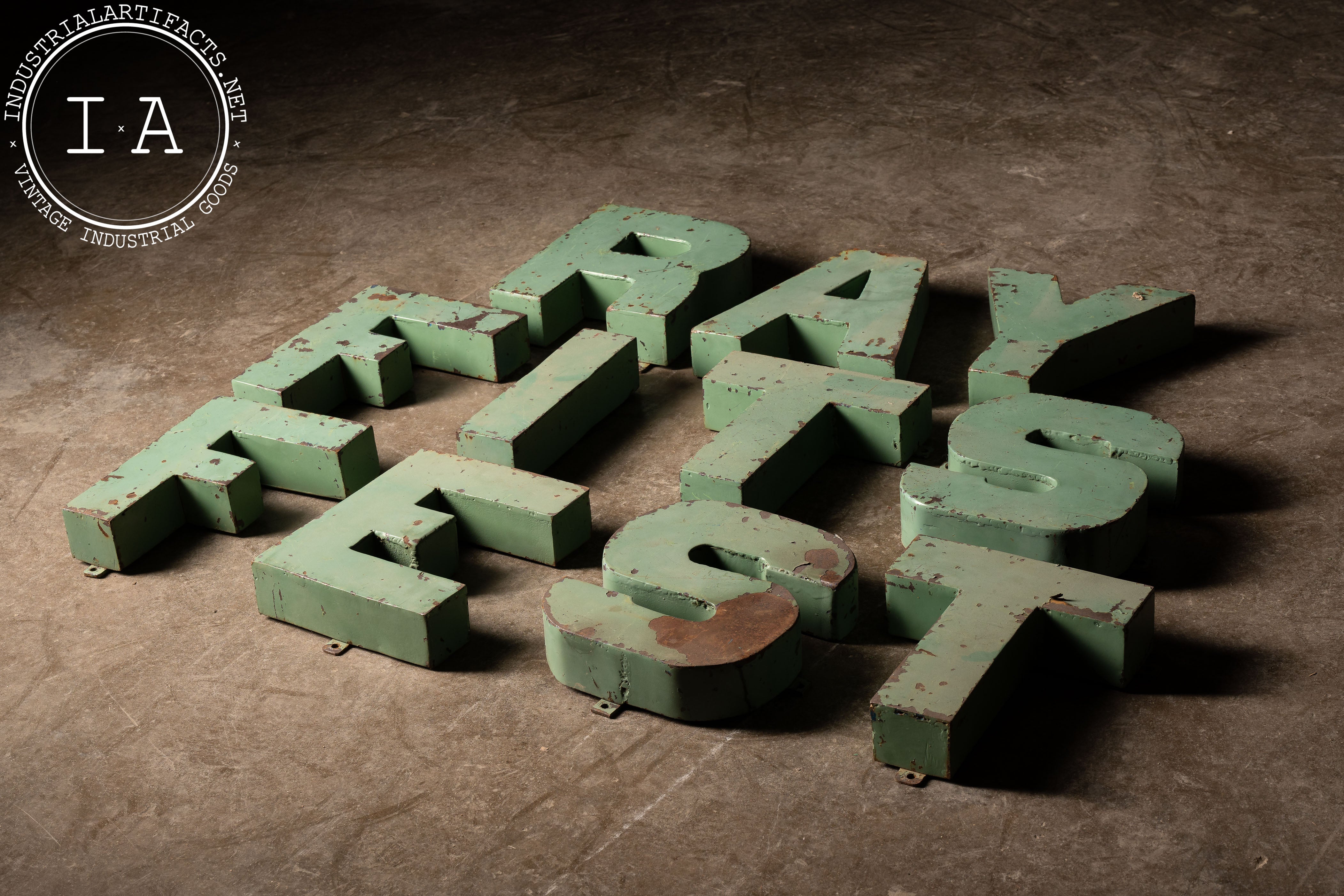 Vintage Heavy Metal Painted Green Letters – Industrial Artifacts