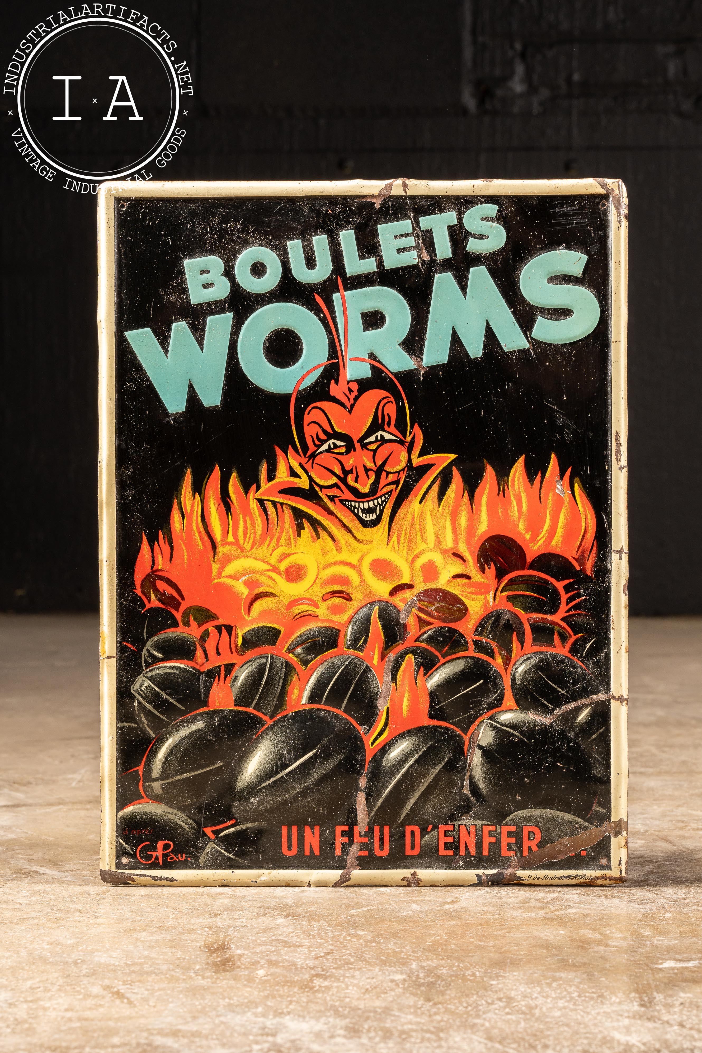 c. 1920 Incredibly Rare French Worms & Cie Coal Advertisement Sign ...