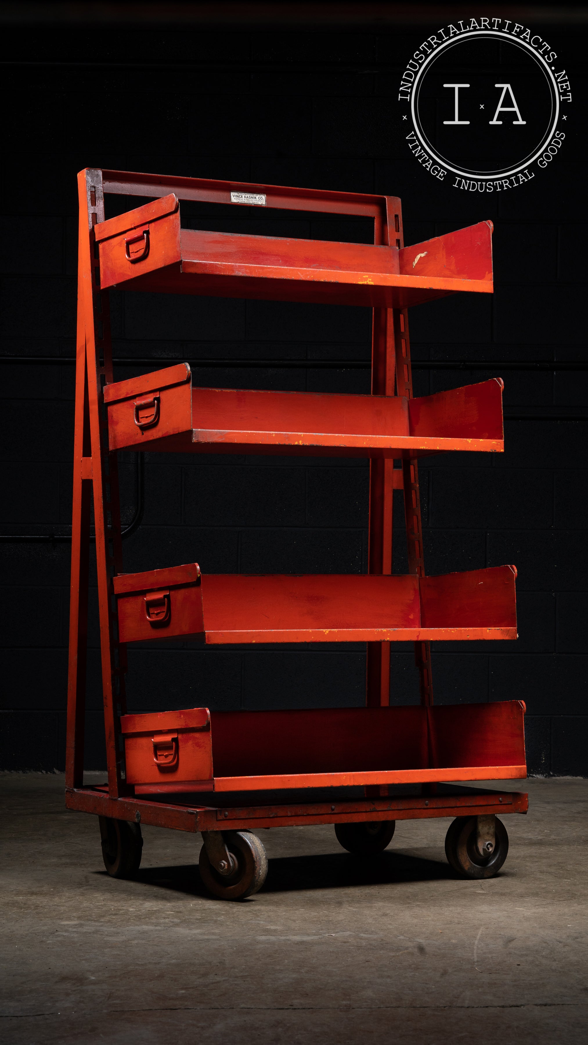 Industrial Antique Rolling Storage Cart With Removable Bins in Red ...